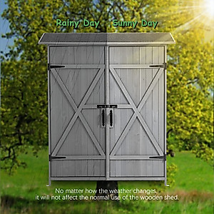 Elegant Wooden Garden Shed, Lockable Door, Detachable Shelves, Pitch Roof Design, 56" L x 19.5" W x 64" H Outdoor Storage Solution, Aqua Grey