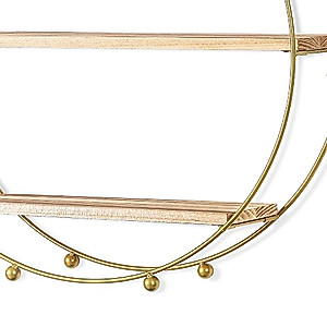 Asense Floating Shelves for Wall & Table, Wood Geometric Style Decor Shelf for Bathroom Bedroom Living Room Kitchen Office (Round, Golden)