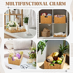 Sintuff 2 Pieces Hand Woven Rattan Basket with Lid Scalloped Storage Basket 2 Sizes Multipurpose Wicker Basket Large Decorative Storage Box for Shelf Closet, Natural