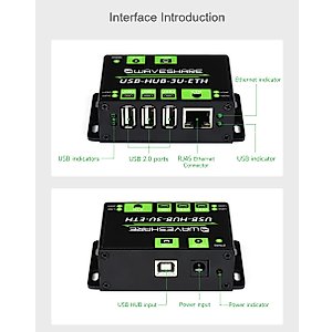 Waveshare Industrial Grade Multifunctional USB HUB Extending 3X USB Ports + 100M Ethernet Port Suitable for Industrial/Office Environments Requiring Higher Level Device and Network Connection