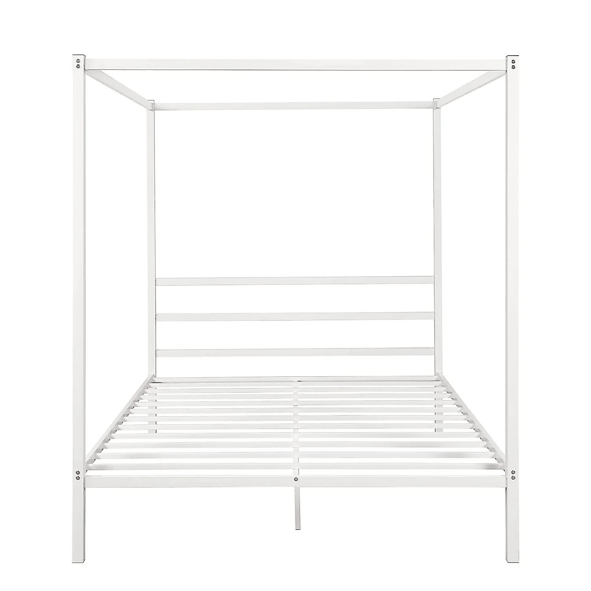 Metal Framed Canopy Platform Bed with Built-in Headboard,No Box Spring Needed, Classic Design, Queen,White