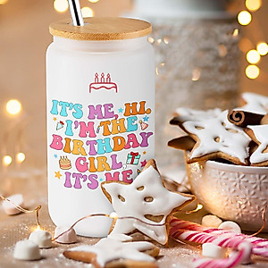 COCOGIFTS Birthday Merch Gifts for Music Lover - 16oz Glass Cup - Birthday Stuff Gifts for Girls - Birthday Decorations - Its Me Hi Im The Birthday Girl Its Me