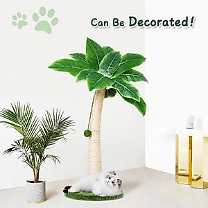 Nineshi 37 Inches Cat Scratching Post, Large Cat Scratching Post, Sisal Scratcher with 3 Hanging Pompoms for Indoor Cats (Short Round Base)