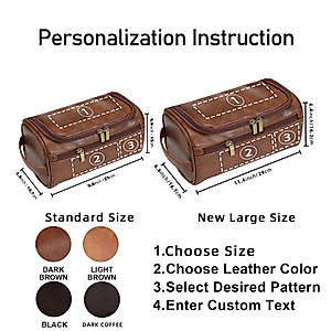 Personalized Leather Toiletry Bag For Men with Hook, Groomsmen Gifts Travel Bag Laser Engraved Name Monogram Leather Gift Anniversary Gift For Him Husband Father Leather Dopp Kit with Side Handle