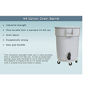 JANILINK 44 Gal Trash Barrel w/Water Release Valve