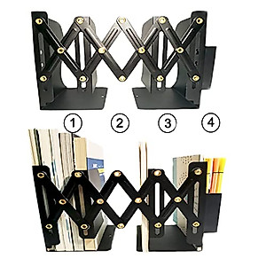 Metal Adjustable Book Ends to Hold Books Heavy Duty, Bookends for Shelves with Pen Holder, Book Stoppers for School and Office