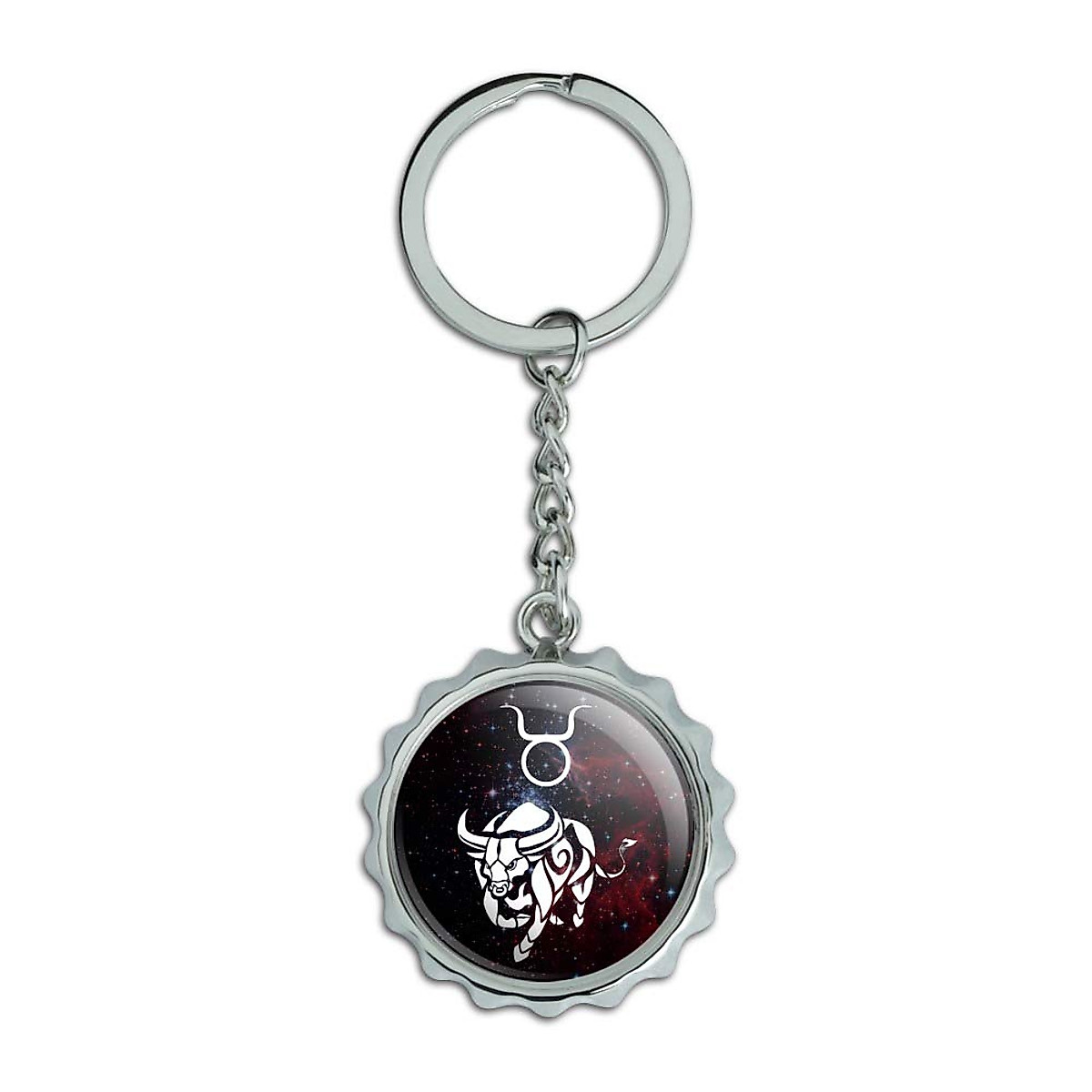 Taurus Bull Zodiac Sign Horoscope in Space Keychain Chrome Plated Metal Pop Cap Bottle Opener
