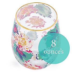 Mary Square 29284 Pink Peony Sorbet 8 ounce Glass Stemless Wine Tumbler Drinking Glass for Wine and Spirits