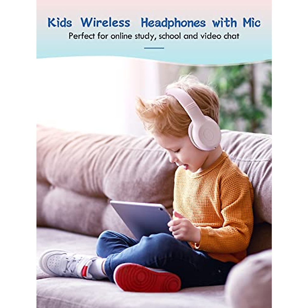 Neesolo Kids Wireless Headphones, Kids Headphones Girls with Microphone, Wireless 5.0 Stereo Sound Kids Headset for School, Comfort-Fit Over Ear Children Headphones for iPad Tablet Home School
