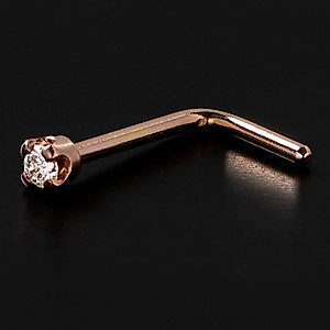 Body Candy 20 Gauge 1/4" at Bend 14k Rose Gold 1.5mm Diamond (0.015 cttw) L-Shaped Nose Ring Nose Stud