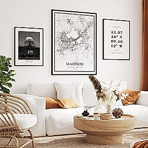 Dear Mapper Madison United States View Abstract Road Modern Map Art Minimalist Painting Black and White Canvas Line Art Print Poster Art Line Paintings (Set of 3 Unframed) (12x16inch)