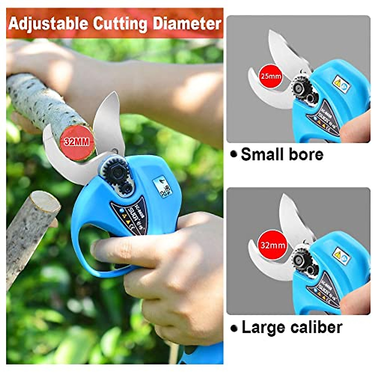 Cordless Electric Pruning Shears 32mm,16.8V Rechargeable Pruner Garden Shears Lightweight Branch Cutter with Backup Battery Powered and Portable Case (Size : Without Extension bar)