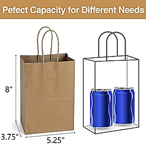 Poever Brown Paper Bags with Handles 5.25x3.75x8 Kraft Paper Bags 50 PCS, Small Gift Bags Shopping Bags Party Bags Goody Bags Grocery Bags Recyclable for Birthday Takeouts