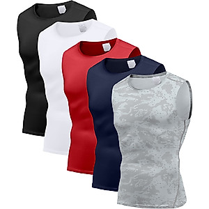 Holure Men's 5 Pack Compression Tank Tops Athletic Muscle Tee Fitness Bodybuilding Sleeveless T-Shirt Black/Camo Grey/White/Navy/Red 02 M