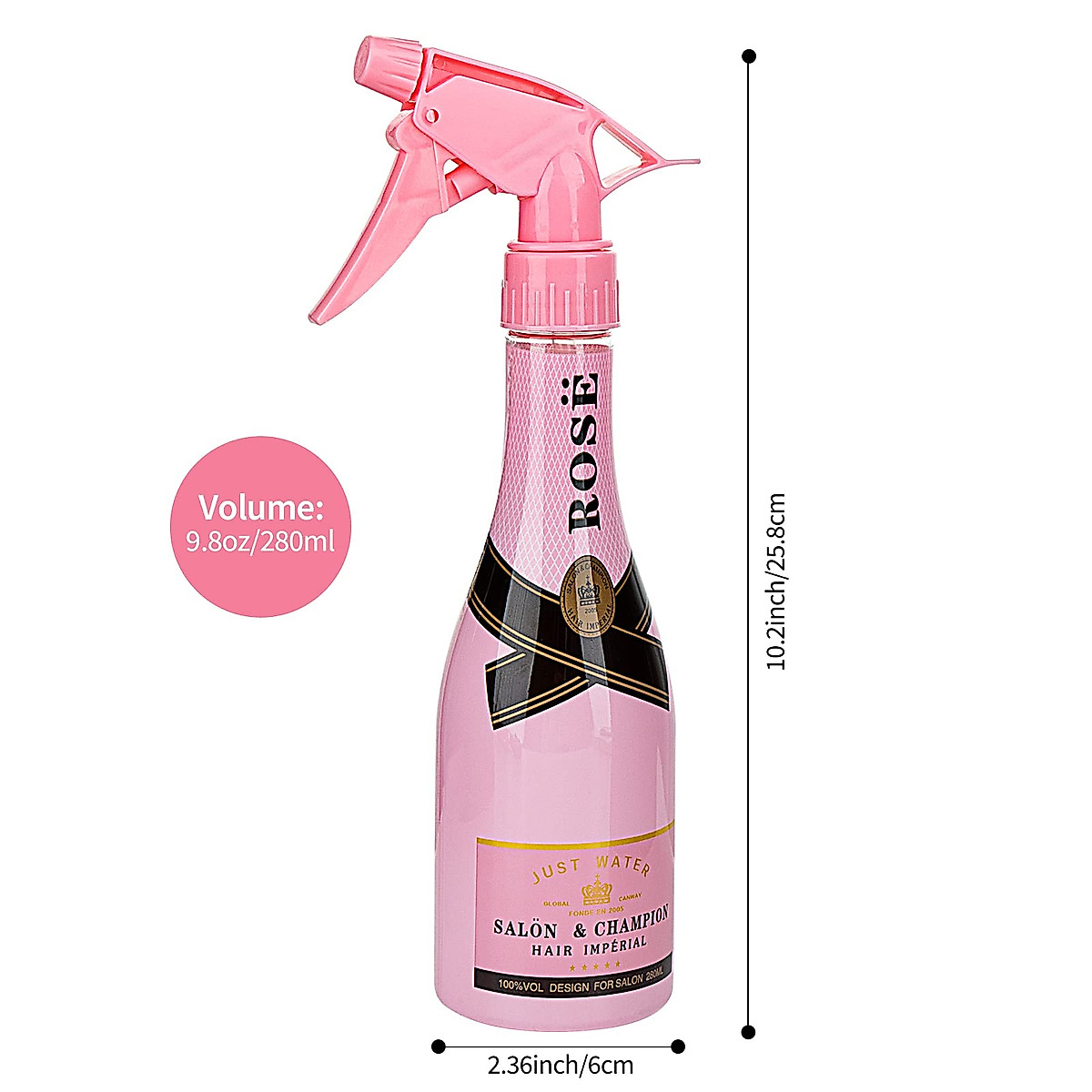 YOUNGFLY Mist Spray Bottle, 9.8oz Pink Rose Champagne Design Salon Water Mister, 280ml Empty Trigger Fine Mist for Barber Hairdresser Home Cleaning Hair