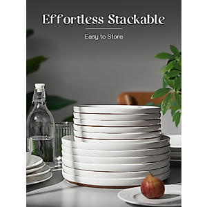 DOWAN 8.5" Moon-White Sesame Glaze Dinner, Dessert & Salad Plates Set of 6, Porcelain Ceramic, Microwave, Oven & Dishwasher Safe, Perfect for Daily Dining, Family Gatherings, Parties & Gifts