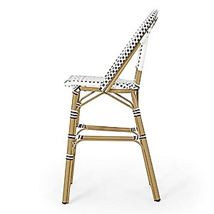 Christopher Knight Home 314450 Kinner Outdoor Barstool, Black + White + Bamboo Print Finish