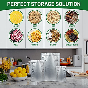 PoshMax Resealable Mylar Bags - Extra Thick Mylar Bags for Food Storage in 3 Sizes, Gallon, Quart and Small | Food Safe Mylar Ziplock Bag with Oxygen Absorbers for Food Storage 500cc | 100 Pack