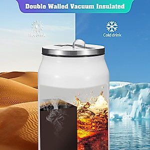 YOUKE OLA 12 Pack Sublimation Blank Can Shaped with Straw Lids 16oz White Double Walled Vacuum Insulated Stainless Steel Water Bottle for Sublimation Print