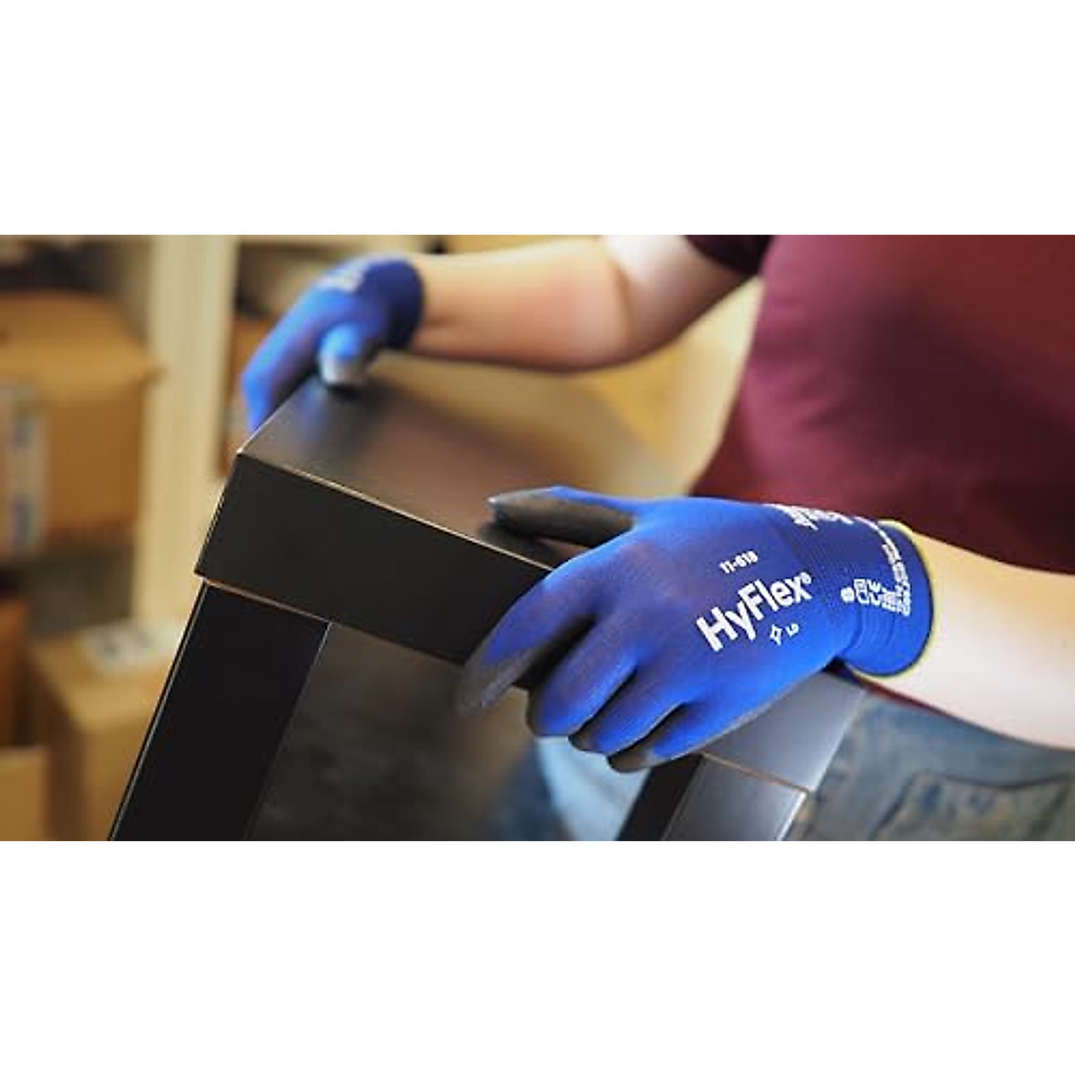 Ansell HyFlex 11-618 Nylon Light Duty Multi-Purpose Glove with Knitwrist, Abrasion/Cut Resistant, Size 8, Blue (Pack of 12 Pair)