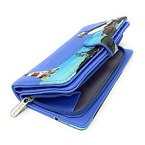 Shag Wear Puffin Light House Large Wallet for Women Blue 7"