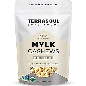 Terrasoul Superfoods Organic Raw Cashews (Mylk Grade), 2 Lbs, Premium Quality for Snacking, Desserts, Cashew Milk and Nut Butter Making