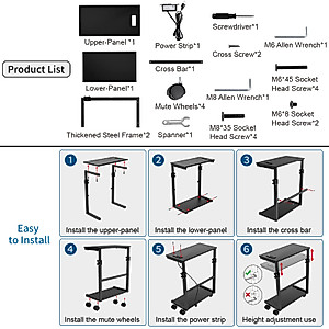 AQQEF Computer Tower Stand Stepless Height Adjustable Computer Tower Cart and PC Stand with Socket and USB Charging Port, Under Desk CPU Stand - 2 Tier