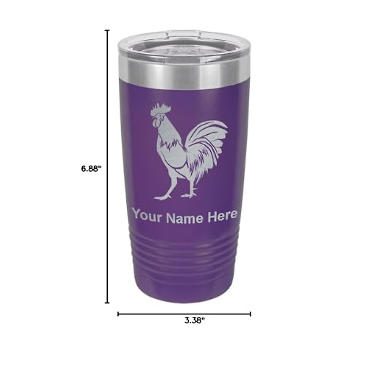 LaserGram 20oz Vacuum Insulated Tumbler Mug, Rooster, Personalized Engraving Included (Dark Purple)