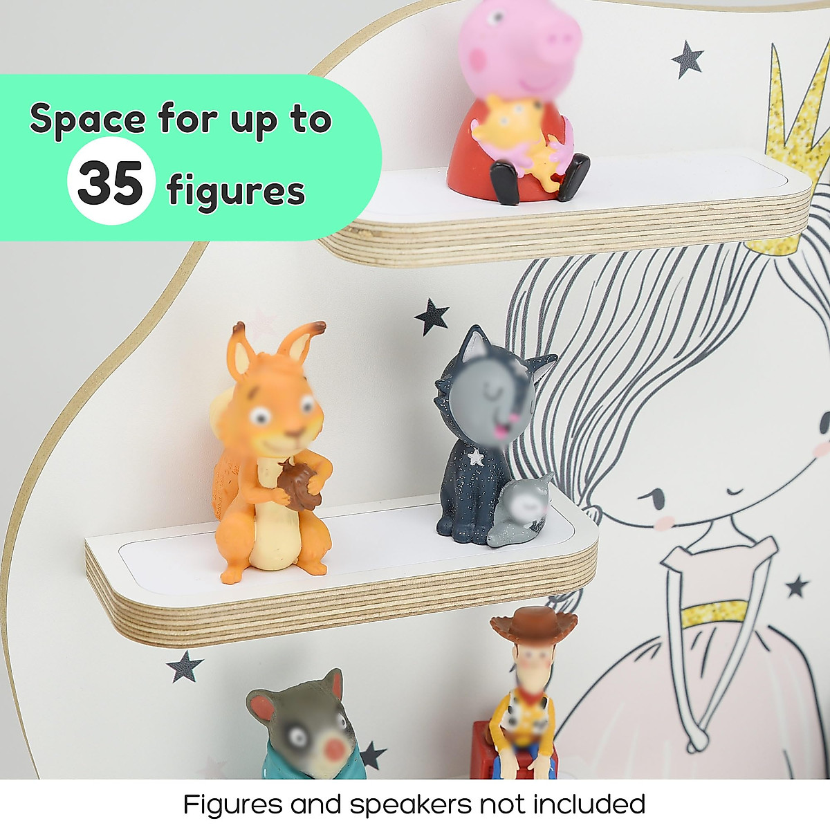 stadtecken Wooden Shelf for Music Box I Suitable for The Toniebox and ca. 35 Tonies I Perfect Storage in The Children's Room I for Setting up or Hanging (Medium, Flower Princess)