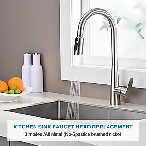 Metal Kitchen Faucet Head Replacement, 3-Function Sink Faucet Head High Pressure, Pull Down Kitchen Sink Sprayer Replacement with 9 Adapters Compatible with American Standard, Brushed Nickel