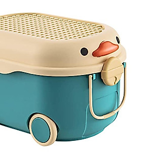 Qianly Cartoon Duck Shape Storage Box with Wheels Organizer Bin Container Baby Clothes Storage Case Portable for Household Nursery Kids Bedroom, Blue Middle