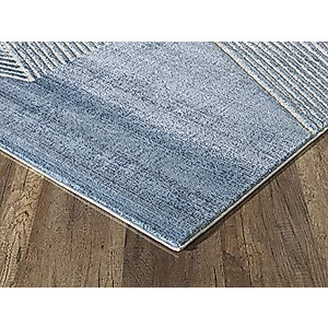 Abani Rugs Blue & Beige Diagonal Lines Area Rug Modern Style, Vista Collection | Turkish Made Superior Comfort & Construction | Stain Shedding Resistant, 7'9" x 10'2" Rectangle