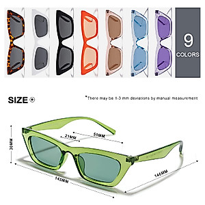 VANLINKER Polarized Small Trendy Skinny Cat Eye Sunglasses Women Colorful Y2k Party Shade Green Tinted Lens