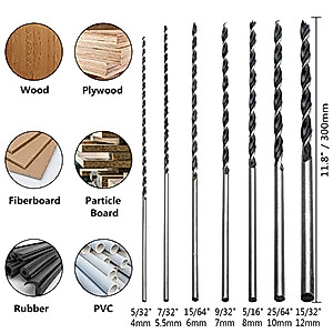Jersvimc 7Pcs 300mm 12 Extra Long Drill Bit Set, Long Wood Drill Bits Long Shank Drill Bits Brad-Point Drill Bit Set Include (4mm, 5mm, 6mm, 7mm, 8mm, 10mm, 12mm)