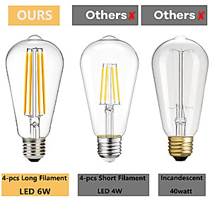 12V Edison Bulb 60 watt Equivalent E26 Medium Base 12V LED Light Bulb, AC/DC 12V-36V 6W Warm White 2700K Vintage Low Voltage Bulb for RV, 2 Pack