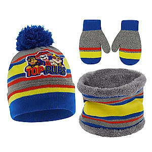 Nickelodeon Boys Toddler Winter, Scarf Paw Patrol Marshall Hat, Scarves & Kids Gloves Sets, Gray Mittens, Ages 2-4 and Ages 4-7