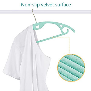 Velvet Clothes Hangers, ESEOE 50 Pack No Shoulder Bumps Suit Hangers with Swivel Hook, Ultra Thin Space Saving, Wide for Coat, Sweaters, Jackets, Shirt, Pants, Dresses (Sky Blue with Gold Hook)