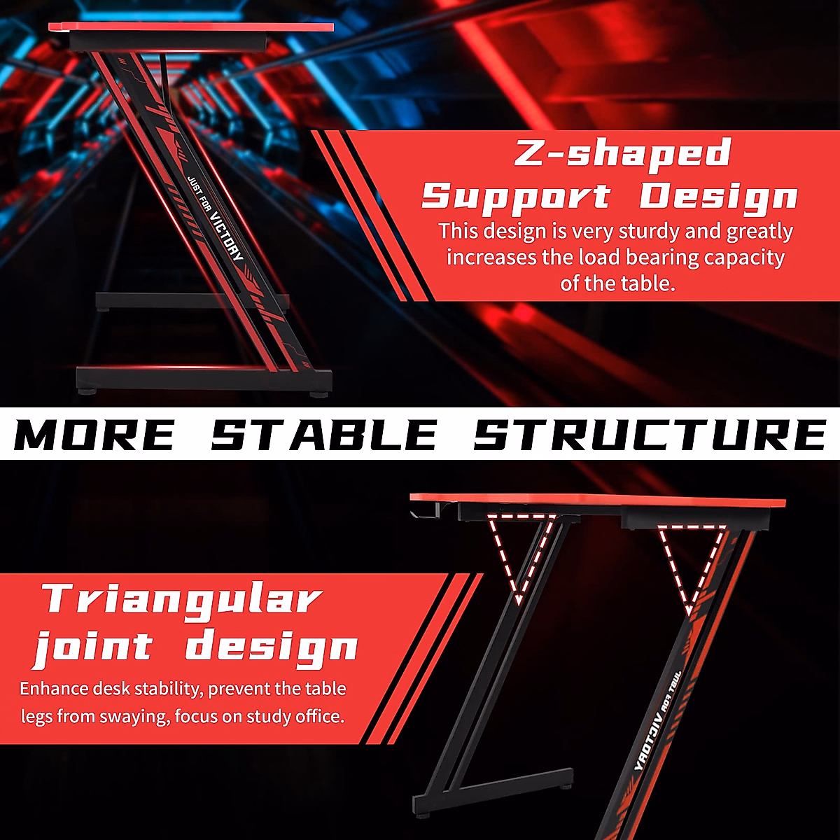 YYkokocat Small Gaming Desk 35 Inch PC Computer Desk with Headphone Hook Z Shaped Home Office Table Gamer Workstation for Small Spaces Gamer Desk Carbon Fiber Texture, Black Red