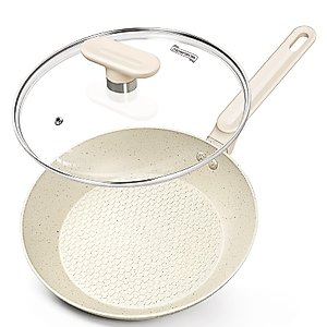 MICHELANGELO Frying Pan with Lid, Nonstick Frying Pan 10 Inch with Non-Toxic Granite Coatings, Nonstick Frying Pan with Lid, Stone Skillet, Nonstick Pan 10 Inch, Induction Compatible