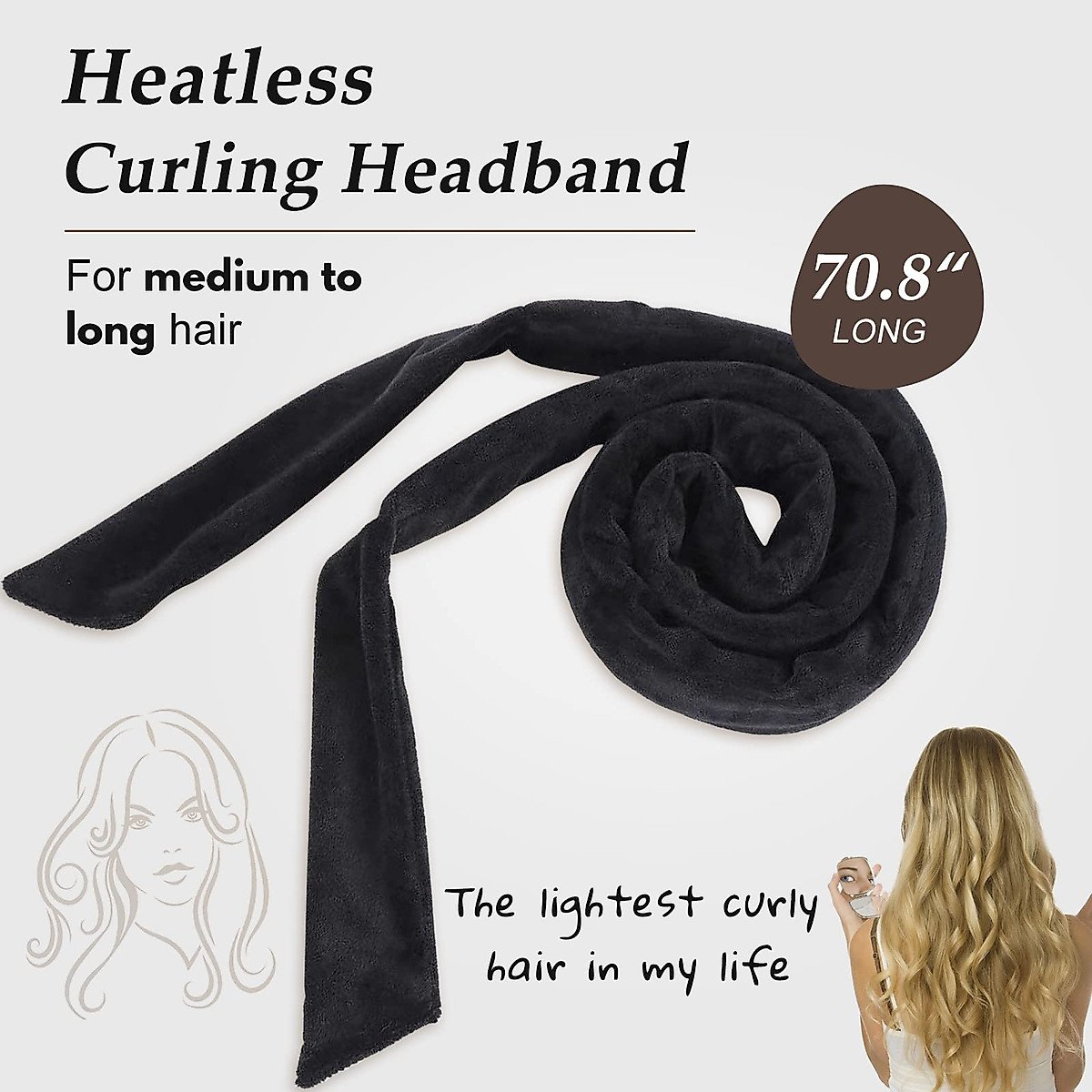Bicico Heatless Hair Curling Headband for Women, No Heat Curl Ribbon for Overnight Waves and Curls - 8 Piece Set