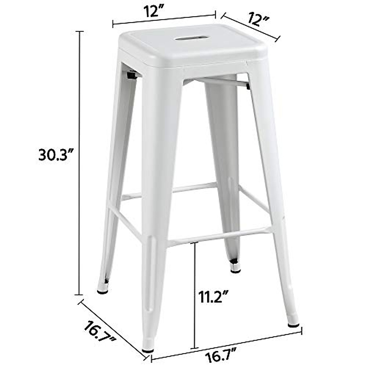 Topeakmart 30 inches Metal Bar Stools High Backless Barstool Stackable Bar Height Stools Chairs, White, Set of 4