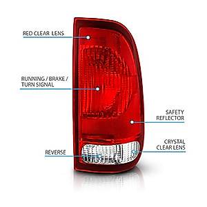 AmeriLite for Ford F-Series F150 F250 F350 SuperDuty Clear Red Factory Style OE Replacement Assembly Halogen Tail Lights Brake Lamps Set - Driver and Passenger Side