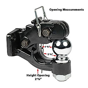 Mytee Products Pintle Hitch with 2-5/16-Inch Trailer Ball, 8 Ton Combination Hitch with Mounting Kit | Bolt On Adjustable Pintle Hook Ball Combo - Powder-Coated, Heavy-Duty