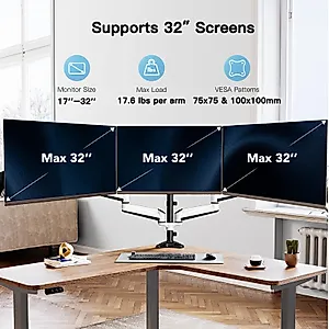 HUANUO Triple Monitor Stand - Full Motion Articulating Gas Spring Monitor Mount Fit Three 17 to 32 inch LCD Computer Screens with Clamp, Grommet Kit