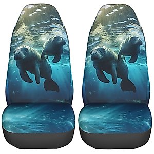 Foruidea Florida Manatee Mother and Baby Car Seat Covers Universal 2 Pcs Auto Front Seat Cover Fit Most