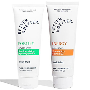 Better & Better Fortify Toothpaste w/Hydroxyapatite | Energy Toothpaste w/Vitamin B12 & D3 | Fluoride-Free, SLS-Free Toothpaste w/Organic Mints | Natural, Vegan & Whitening Toothpaste