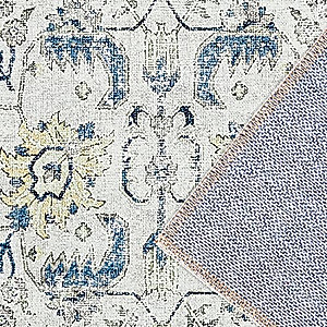 jinchan Area Rug 8x10 Vintage Rug Indoor Flodable Thin Rug Retro Accent Rug Distressed Carpet Blue Multi Floral Print Mat Country Boho Rug Non Slip Kitchen Bedroom Living Room Dining Room Office