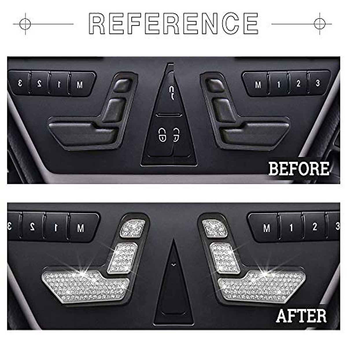1797 Compatible Seat Adjust Button Caps for Mercedes Benz Accessories Parts Bling W204 W212 C117 X156 C E CLA GLA GLE Class AMG Covers Decals Interior Decorations Women Men Crystal Silver Pack of 6