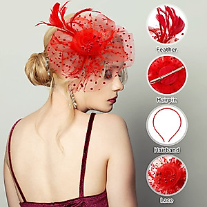 4 Pieces Fascinators Hat Flower Mesh Fascinators for Women Girls Tea Party Wedding Feather Headband Cocktail Hair Clip