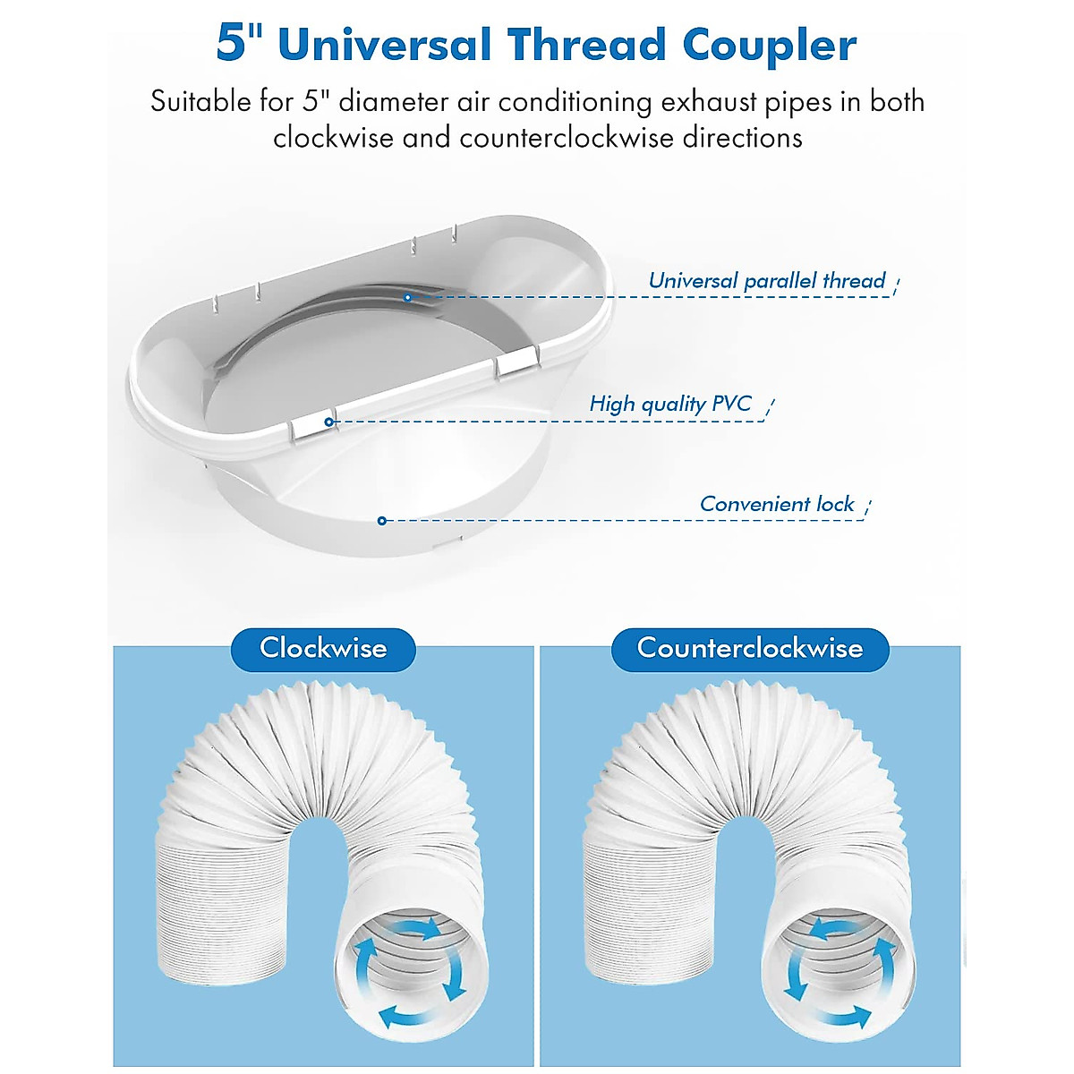 KGDJS Portable AC Window Kit, Universal Portable Air Conditioner Window Kit with AC Seal Panel, Adjustable Sliding AC Window Vent Kit for Vertical/Horizontal Window, Fit for 5.0" Exhaust Hose